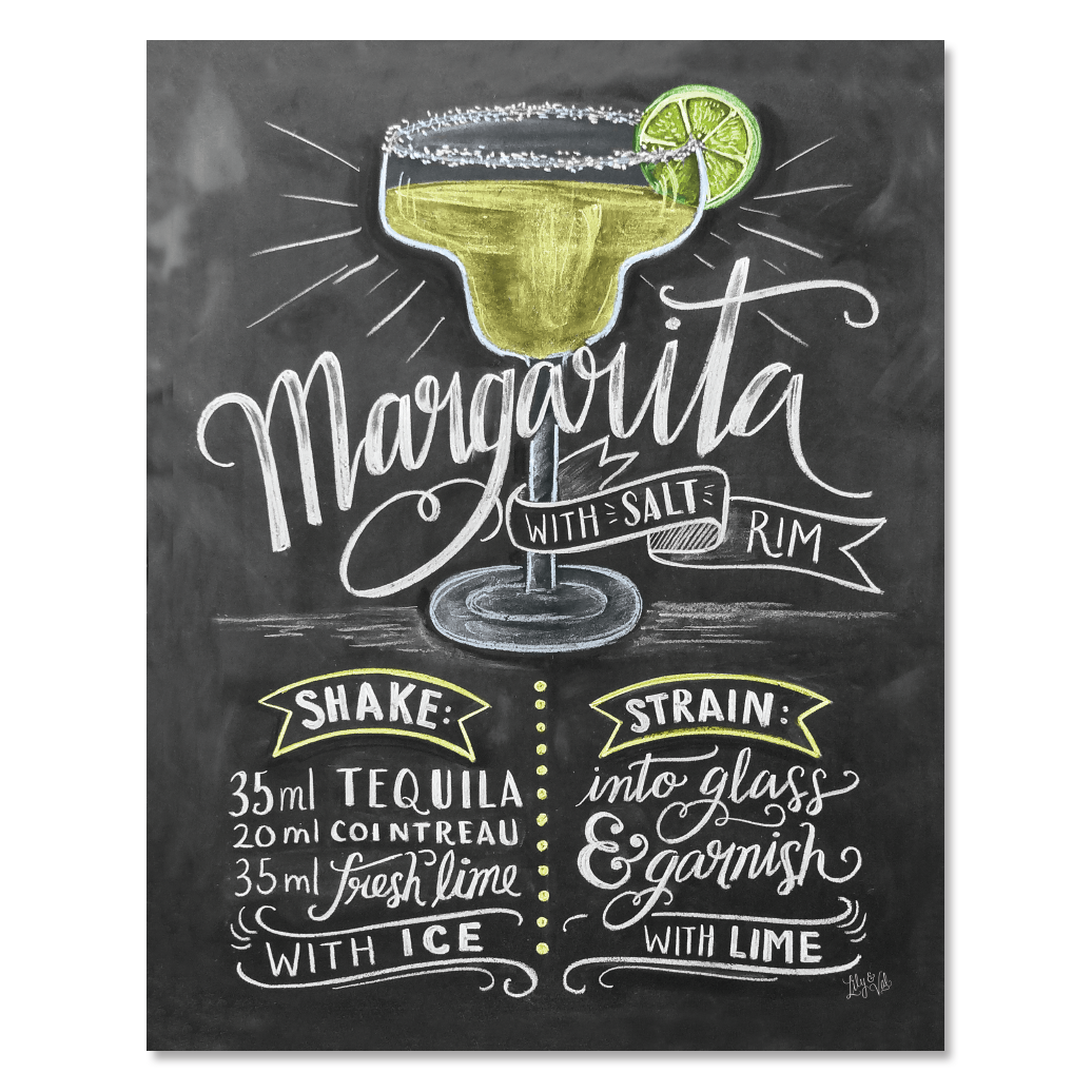 Margarita Recipe Print - Cocktail Recipe - Kitchen Art - Chalkboard ...